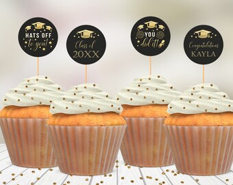 Graduation Party Decorations, Graduation Cupcake Toppers, 2024, Black ...