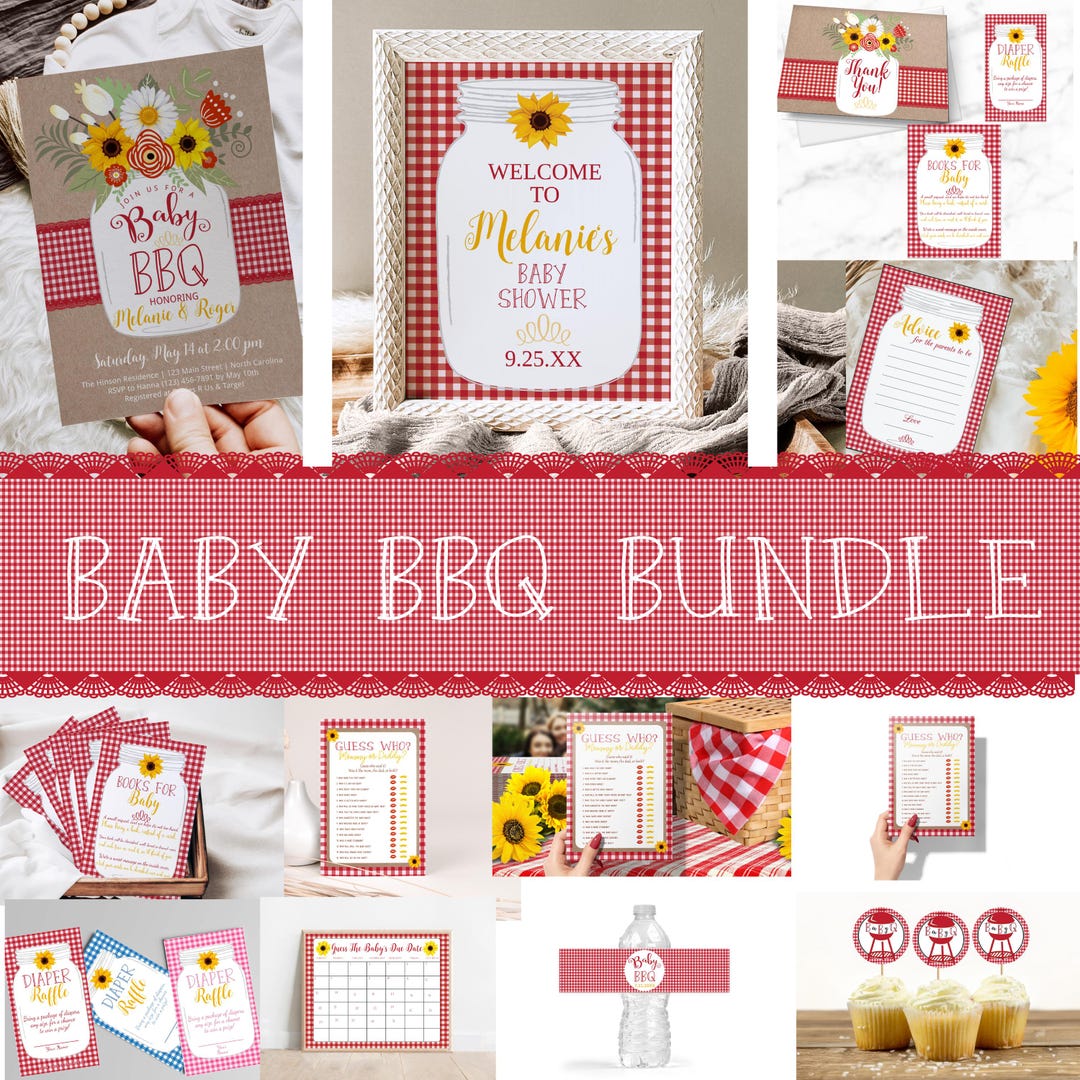 Babyq BBQ Baby Shower Bundle With Invitation, Signs, Decor, Tags, Games ...