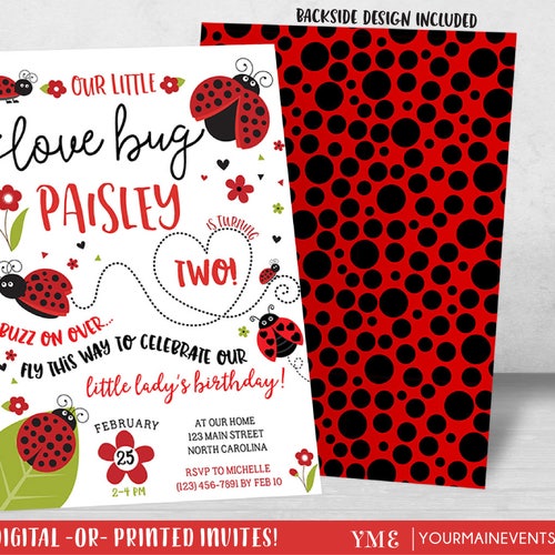 Ladybug Birthday Invitation Lady Bug Party Little Lady - Etsy