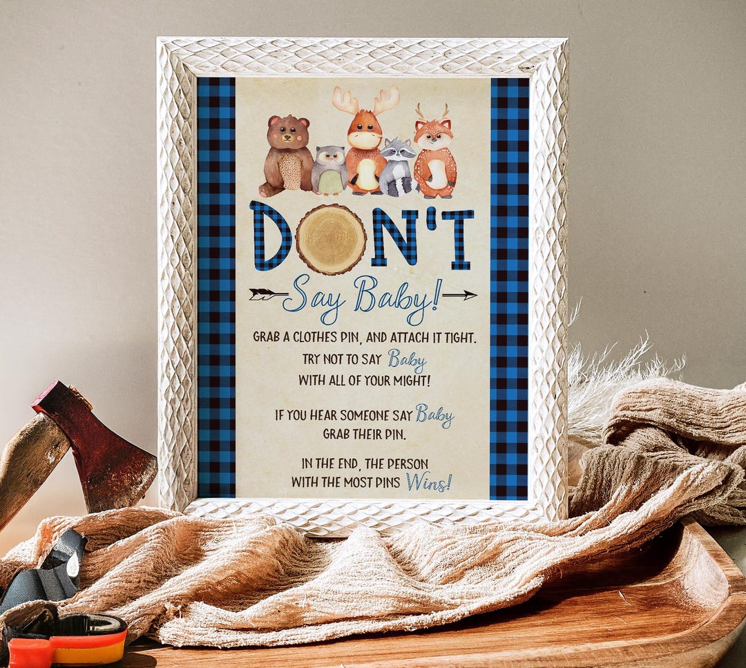 Señal de "No digas oso" para baby shower: Juego de leñador (digital ...