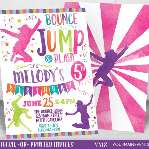 EDITABLE Jump Birthday Invitation. Bounce House Trampoline - Etsy