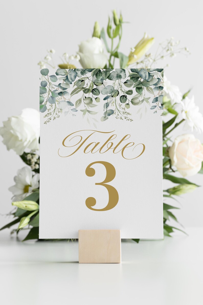 Printed Wedding Reception Table Numbers, Eucalyptus Greenery Theme - Etsy
