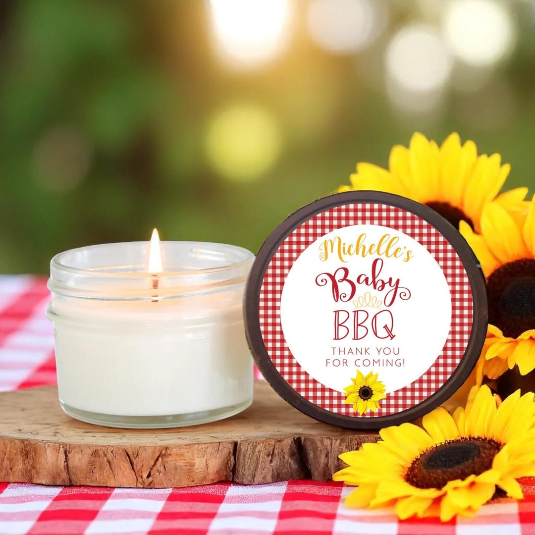 Sunflower Babyq Candle Favors, Red Gingham BBQ Theme, Custom Baby ...