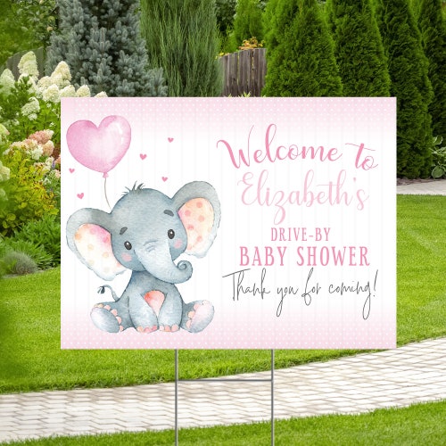 Elephant Girl Baby Shower Yard Sign Drive by Drop off Welcome - Etsy