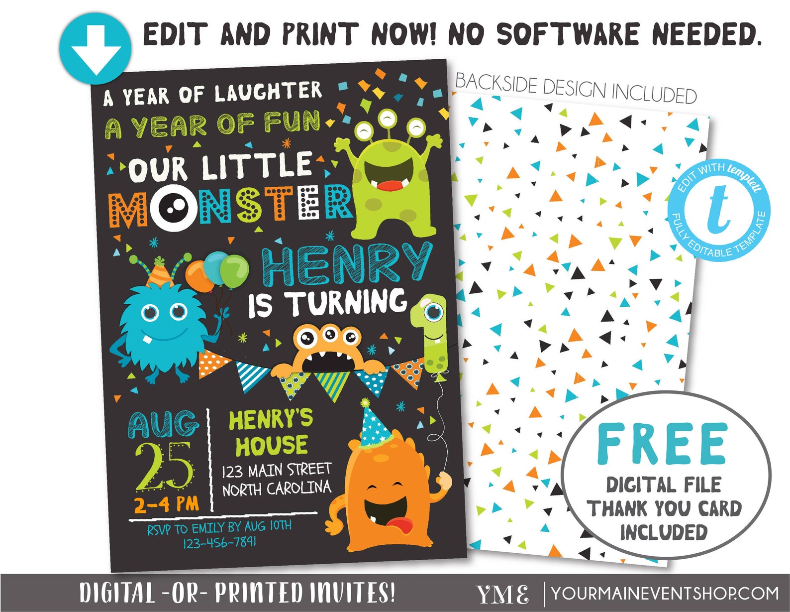 Monster Invitation Photo Monster Birthday Invitation Monster | Etsy