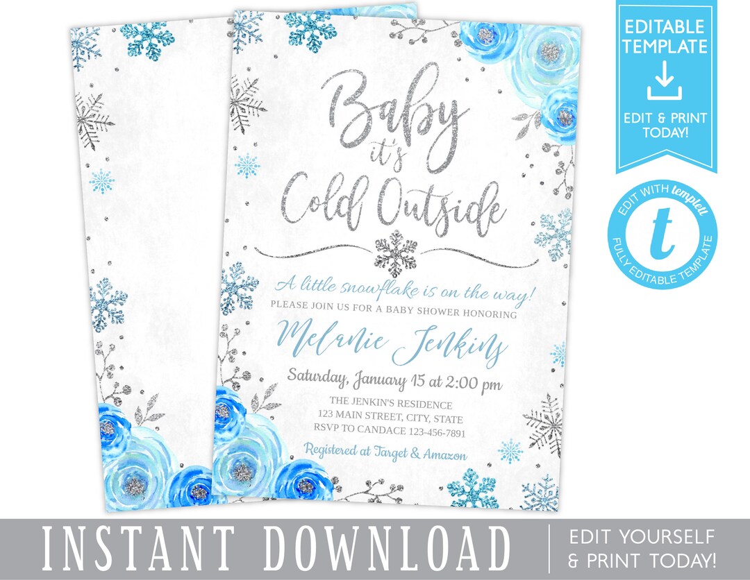 Boy Snowflake Baby It's Cold Outside Baby Shower Invitation, Winter ...