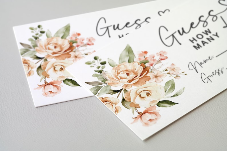 Guess How Many Kisses Bridal Shower Game: Neutral Floral Print (digital ...