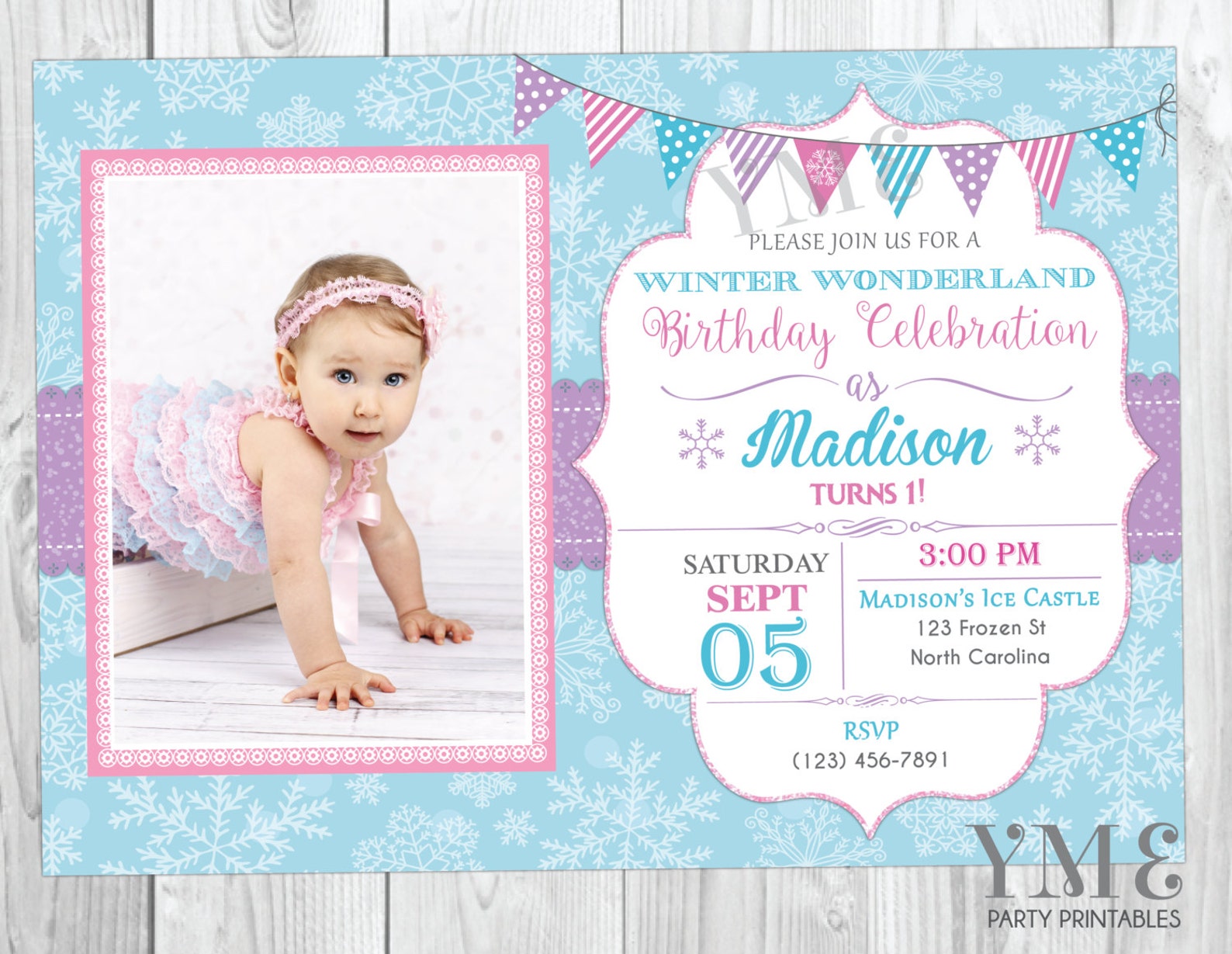 Winter Wonderland Birthday Invitation Snowflake Birthday - Etsy