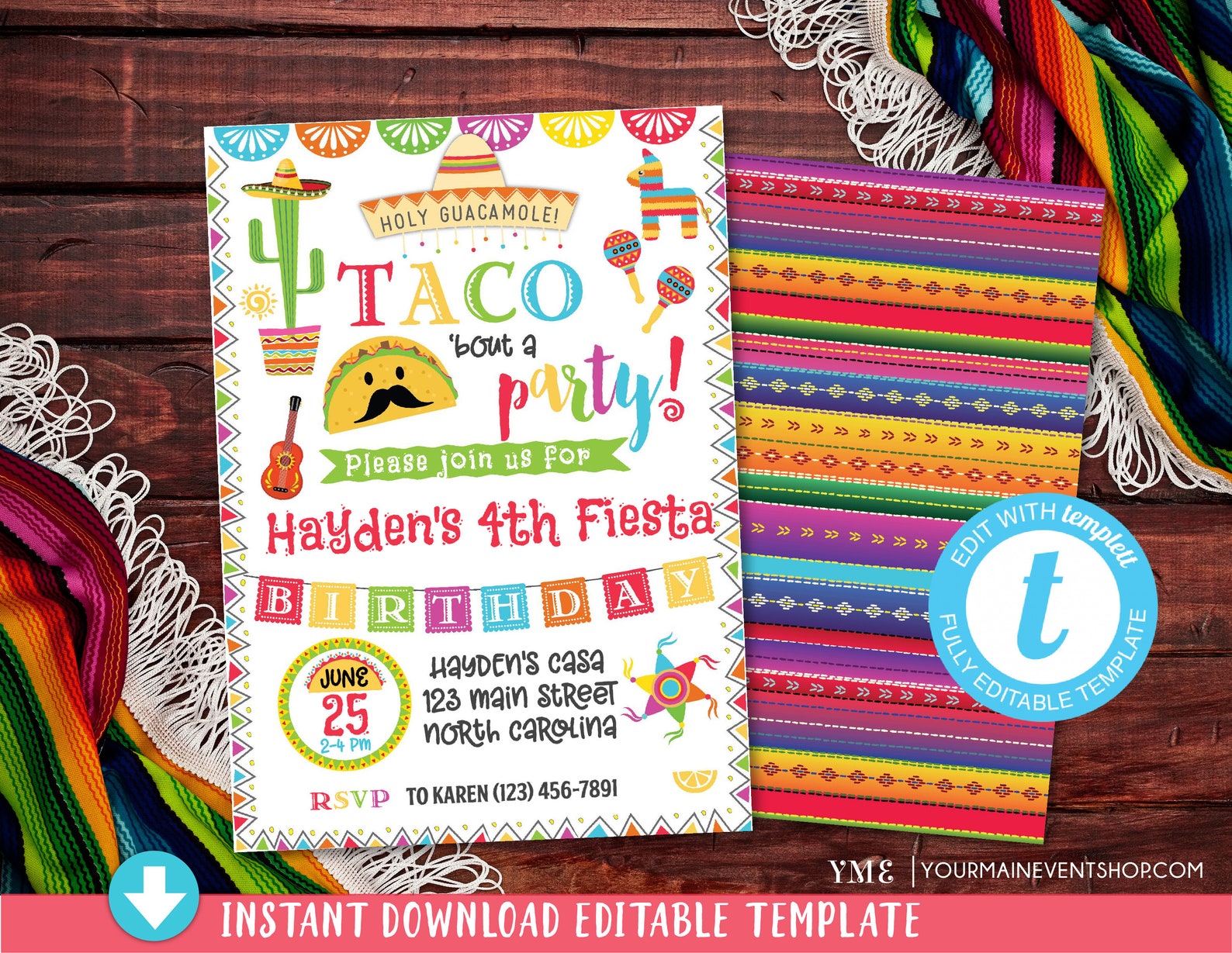 Fiesta Invitation Photo Fiesta Birthday Party Invitation - Etsy