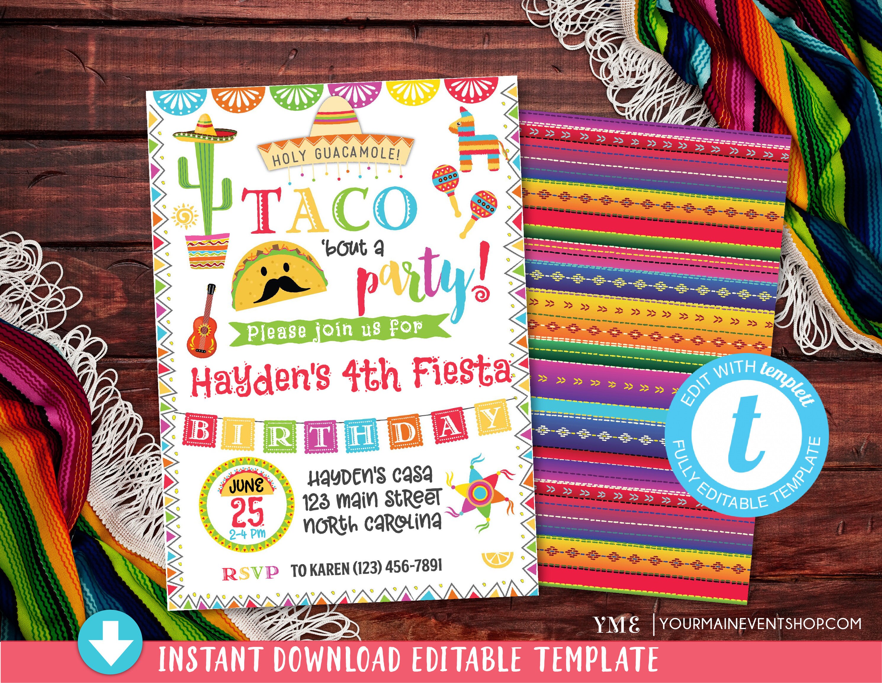 Fiesta Invitation Photo Fiesta Birthday Party Invitation - Etsy