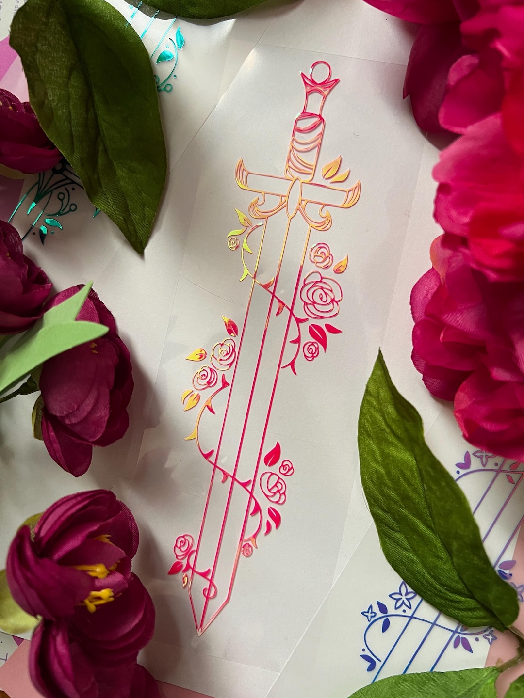 Floral Sword Vinyl Sticker — Rose - Etsy