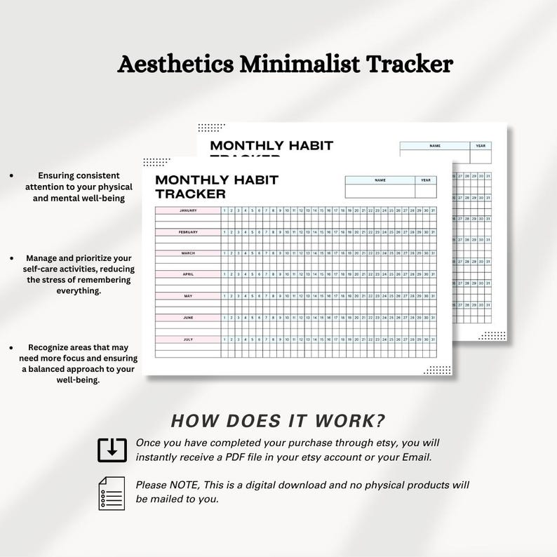 Monthly Habit Tracker Checklist, Goal Planner, Daily Routine Tracker ...