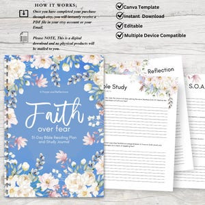 Faith Over Fear, Bible Journaling, Christian Quote Template, Flowers ...