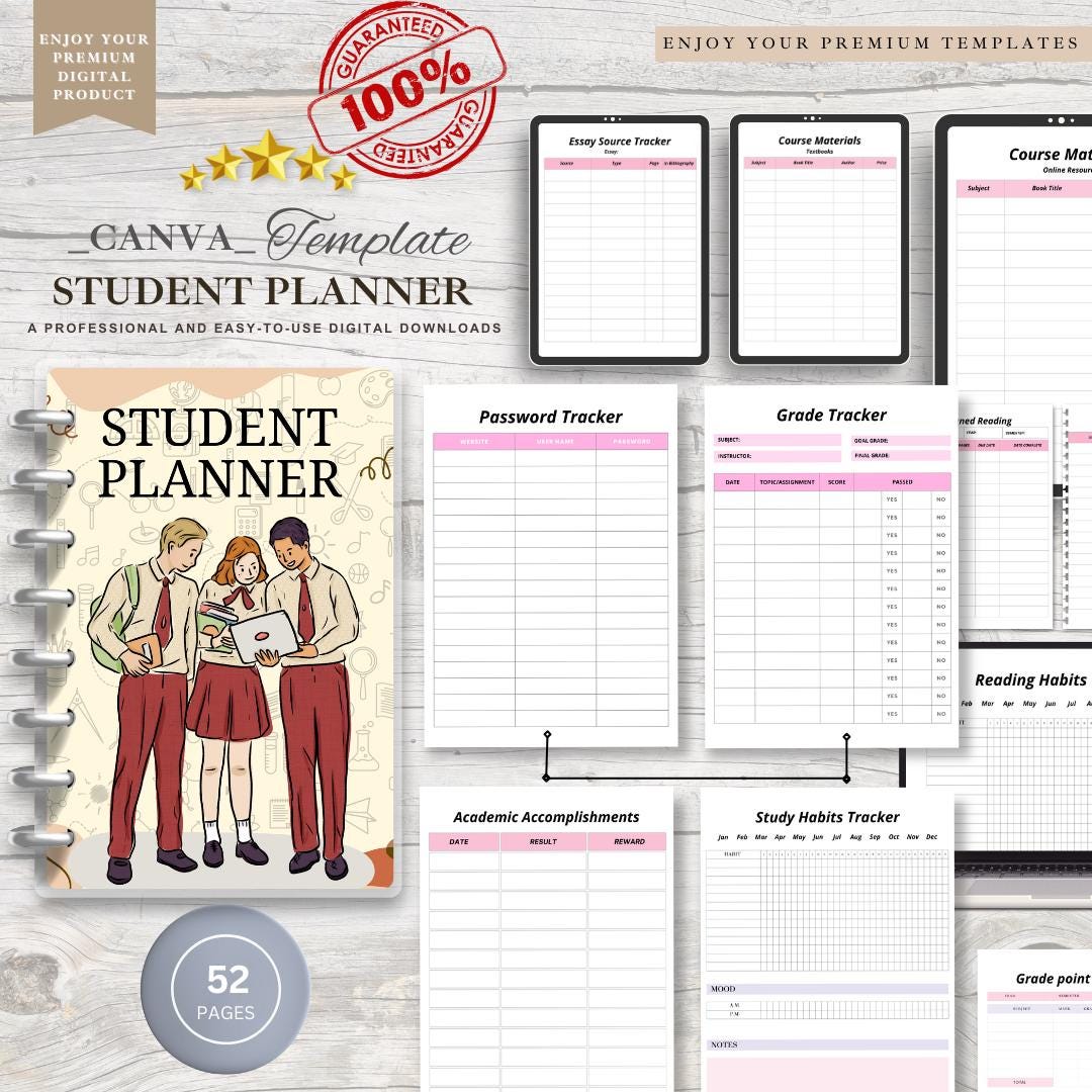 Student Planner Academic Organizer, Undated Planner, School Scheduler ...