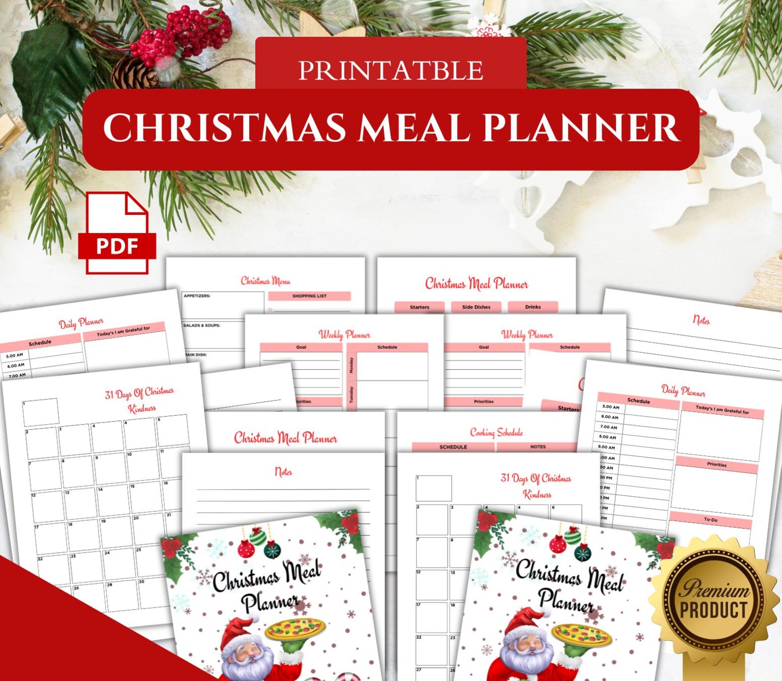Christmas Meal Planner Printable | PDF Printables | Holiday Dinner ...