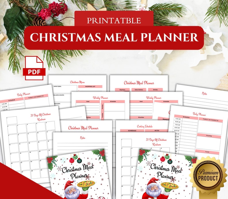 Christmas Meal Planner Printable | PDF Printables | Holiday Dinner Organization | Menu Planning ...