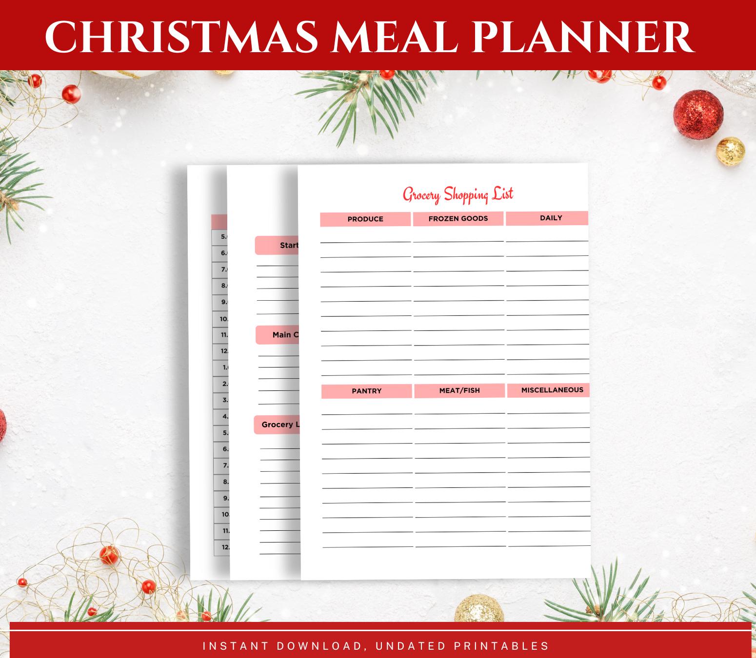 Christmas Meal Planner Printable | PDF Printables | Holiday Dinner ...