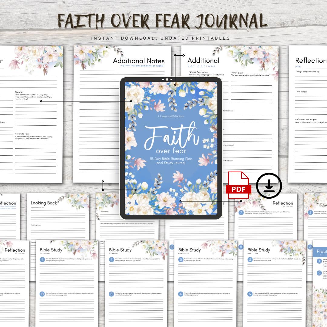 Faith Over Fear, Bible Journaling, Christian Quote Template, Flowers ...