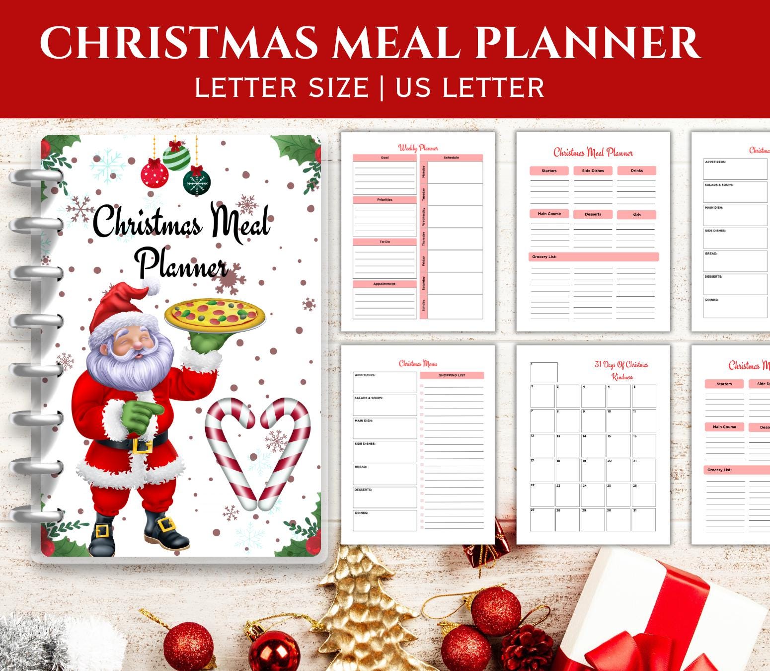 Christmas Meal Planner Printable | PDF Printables | Holiday Dinner ...
