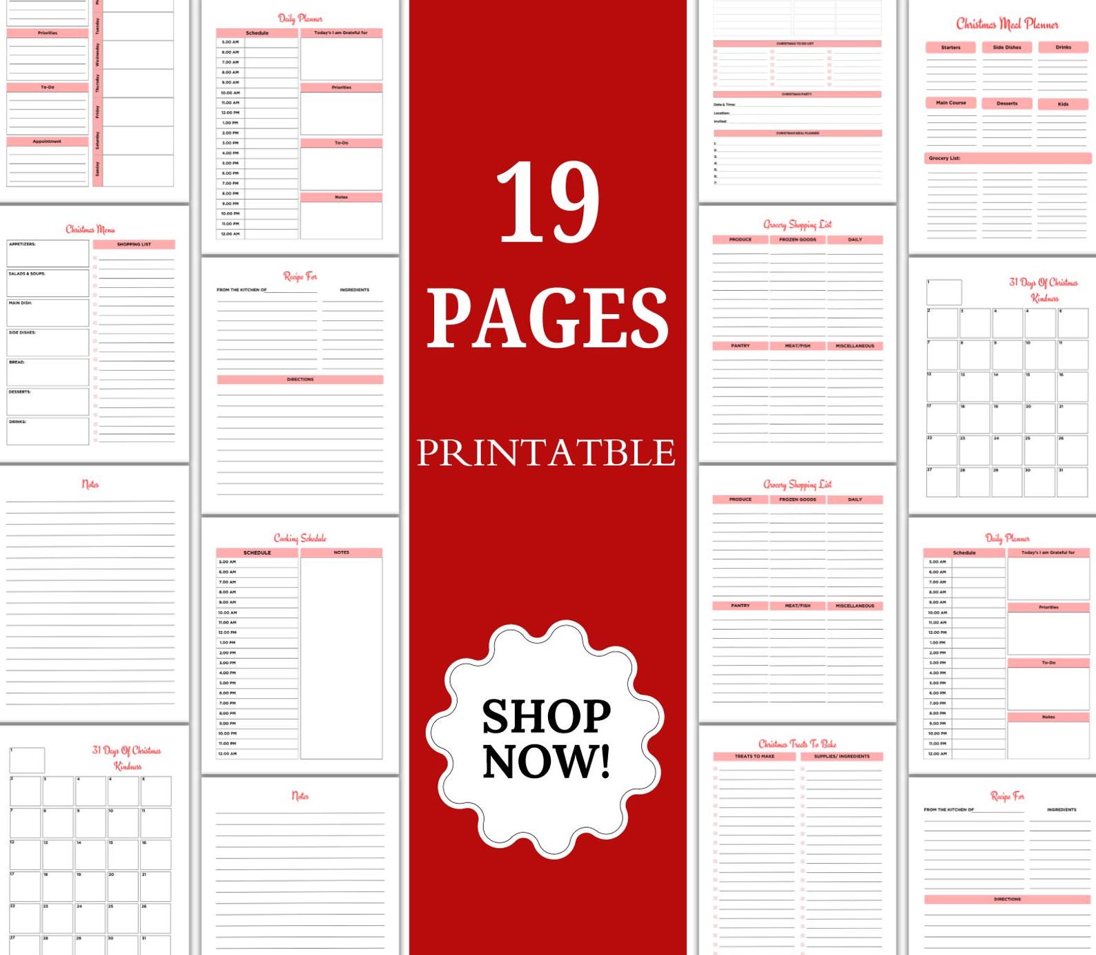 Christmas Meal Planner Printable | PDF Printables | Holiday Dinner ...