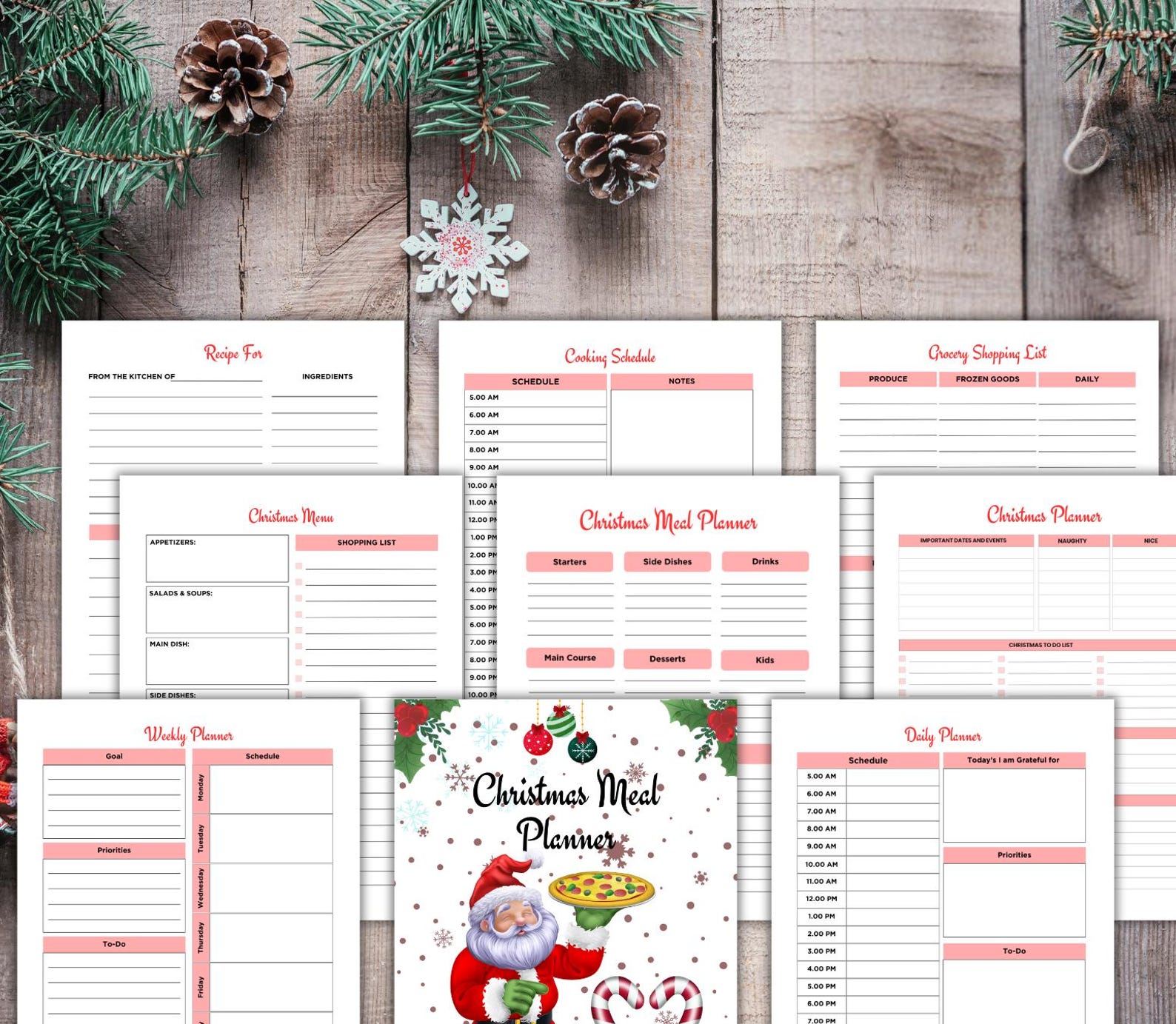 Christmas Meal Planner Printable | PDF Printables | Holiday Dinner ...
