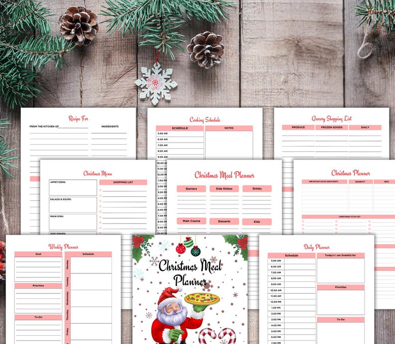 Christmas Meal Planner Printable | PDF Printables | Holiday Dinner Organization | Menu Planning ...