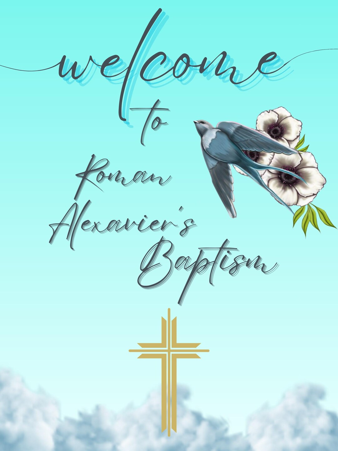 Customizable Blue Sky Baptism Welcome Sign | Editable Cross Poster ...