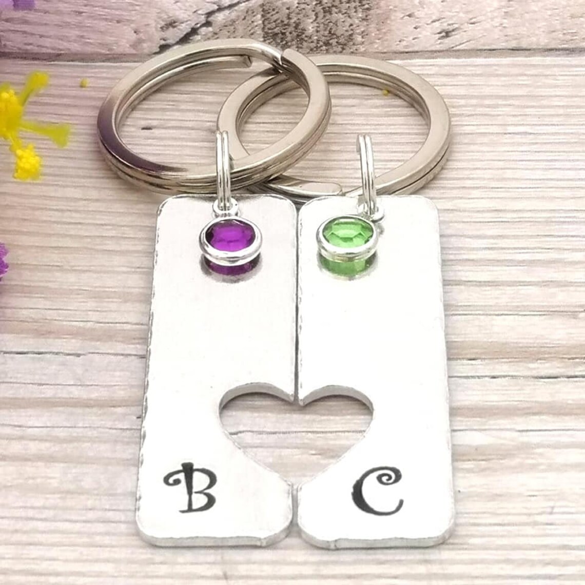Personalised Couples Keyring Pair With Birthstone Crystal | Matching ...