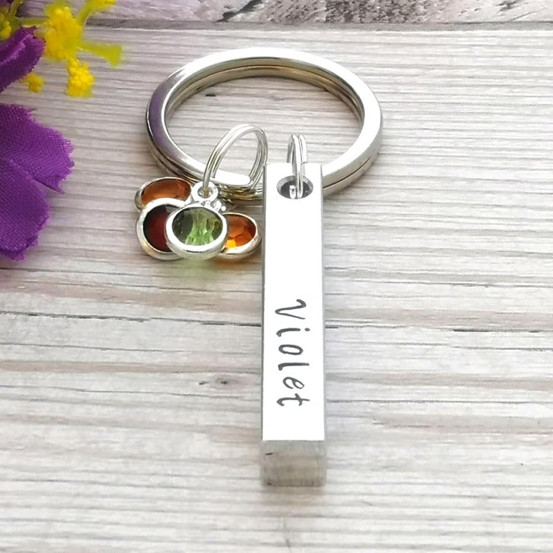 Personalised Keyring With Birthstone Crystals | Four Name Keyring ...