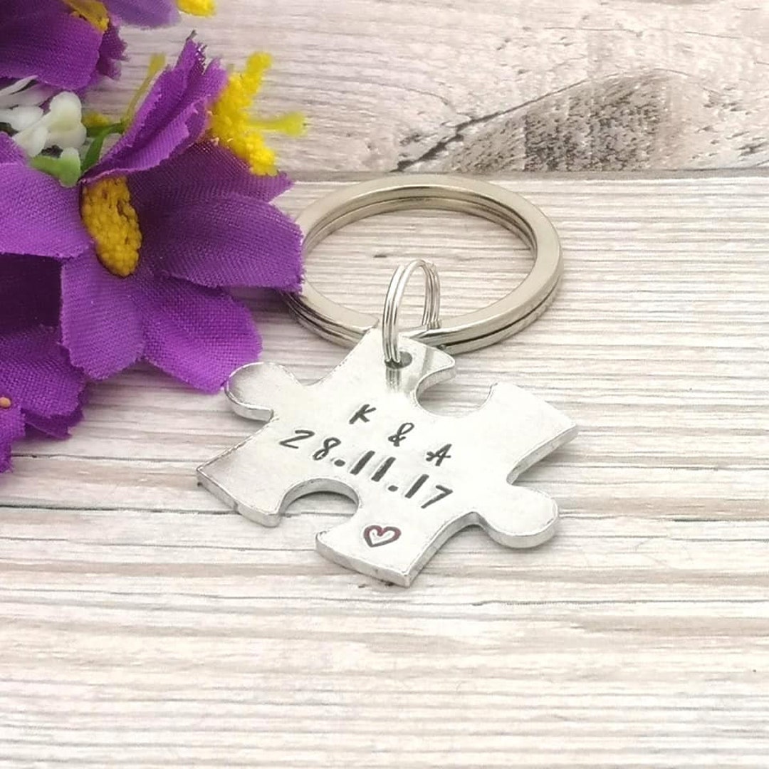 Personalised Puzzle Piece Keyring, Valentine Day Gift, Couples Keyring ...