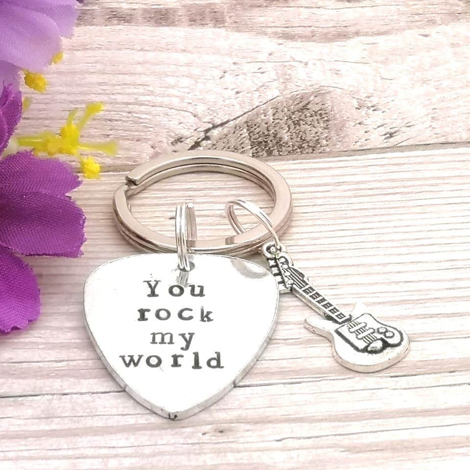 You Rock My World Keyring Guitar Pick Keychain Gift For | Etsy