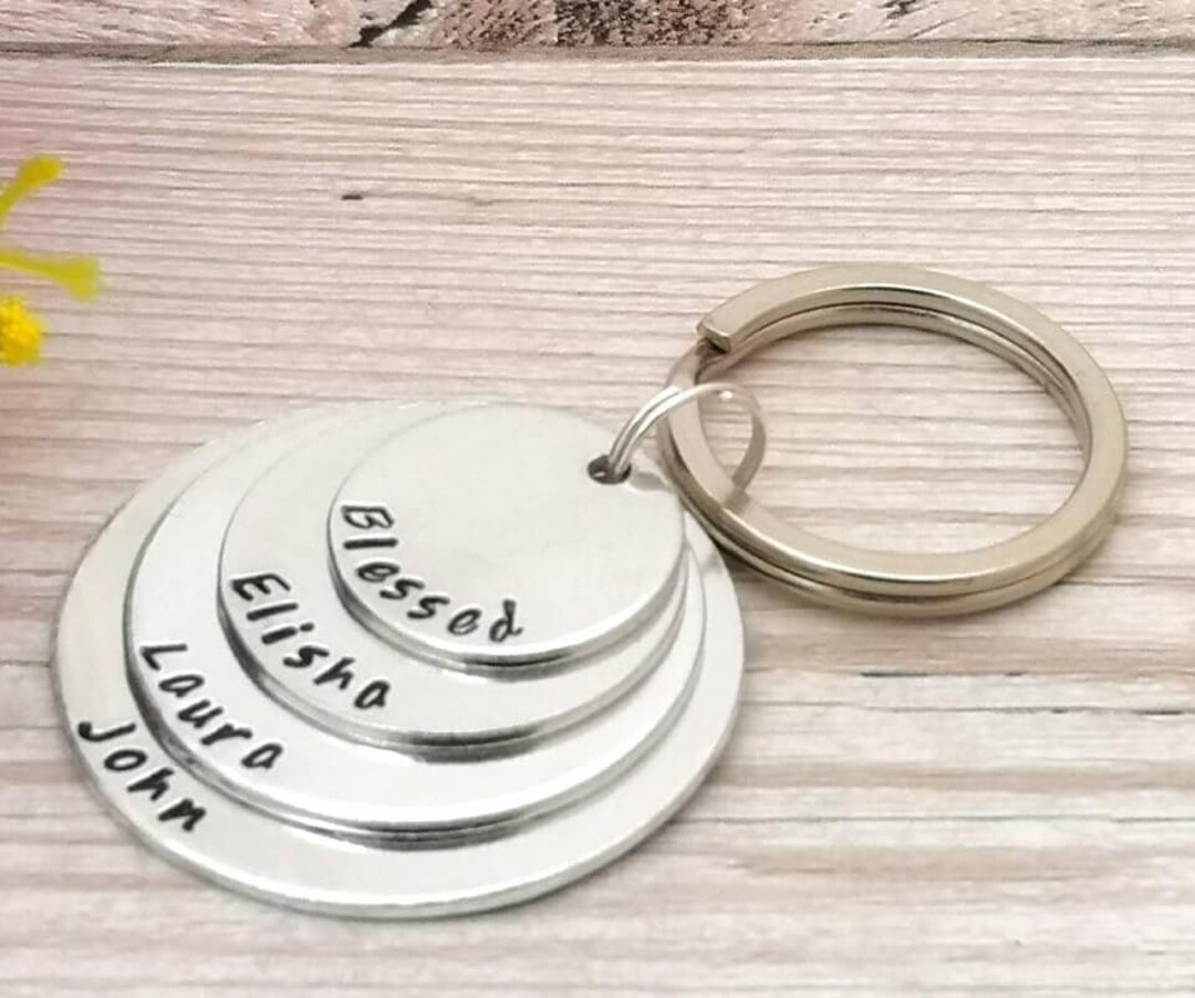 Personalised Family of Four Keyring, Family Name Keyring, Gift for Dad ...