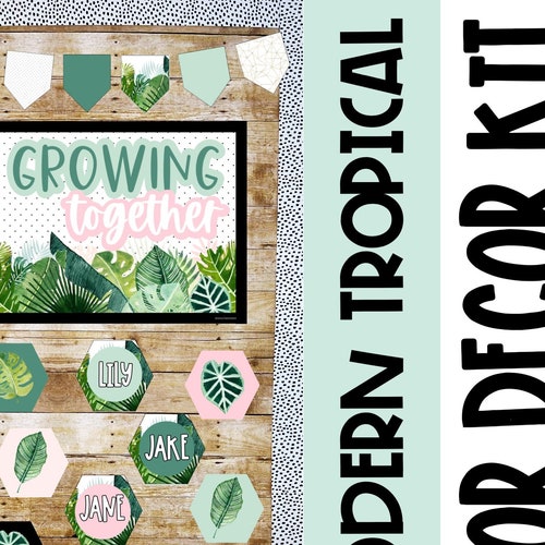 Modern Tropical Classroom Door Decor Kit Back to School Easy - Etsy