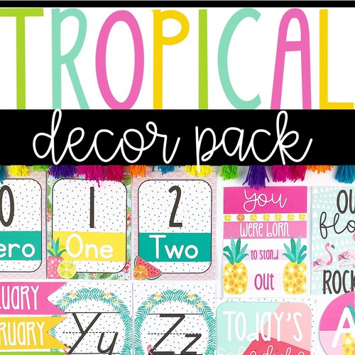 Tropical Flamingo Classroom Decor Bundle Easy and Modern - Etsy
