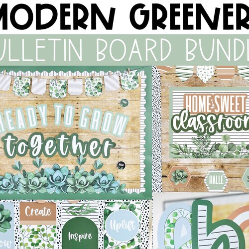 Modern Greenery Back to School Bulletin Board Kit Easy and - Etsy