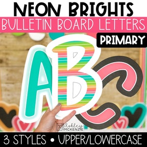 Neon Brights Classroom Decor, Primary Font A-Z Bulletin Board Letters ...