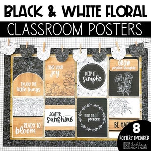 Black and White Floral Classroom Posters, Easy and Modern Classroom ...