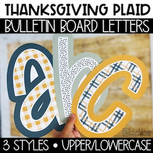 Thanksgiving Plaid Classroom Decor, A-Z Bulletin Board Letters ...