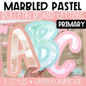 Marbled Pastel Classroom Decor, Primary Font A-Z Bulletin Board Letters ...