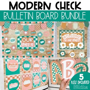 Modern Checkered Back to School Classroom Decor, Bulletin Board Kit ...