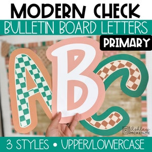 Modern Check Classroom Decor, Primary Font A-Z Bulletin Board Letters ...