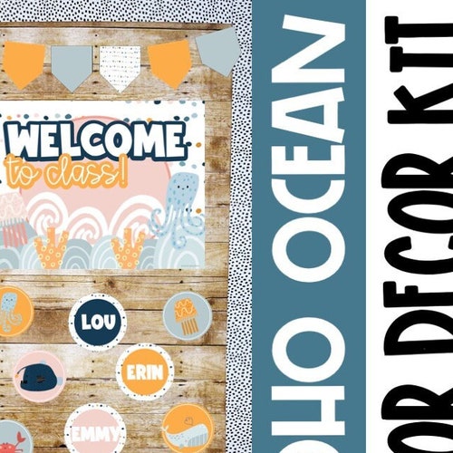 Boho Ocean Back to School Classroom Decor Bulletin Board Kit - Etsy