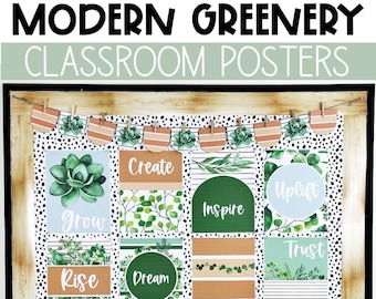 Modern Greenery Themed Classroom Posters, Easy and Modern Classroom ...