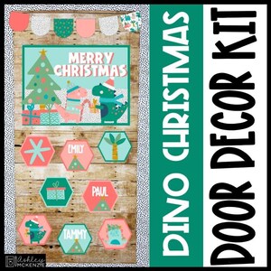 Christmas Dinosaur Theme Classroom Door Decor Kit Easy | Etsy