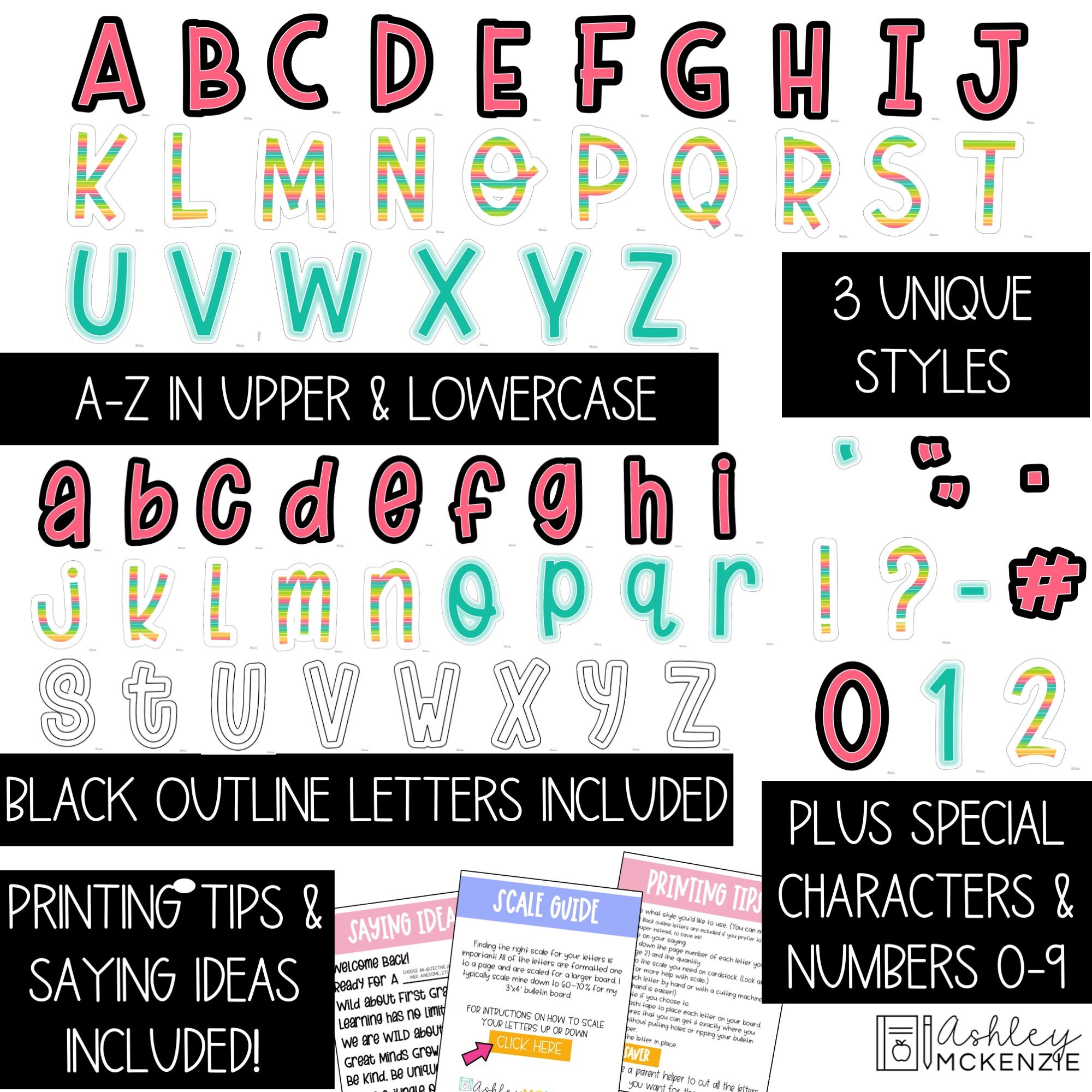 Neon Brights Classroom Decor, A-Z Bulletin Board Letters, Punctuation ...