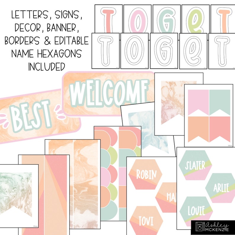 Marbled Pastel Back to School Bulletin Board Kit, Easy and Modern ...