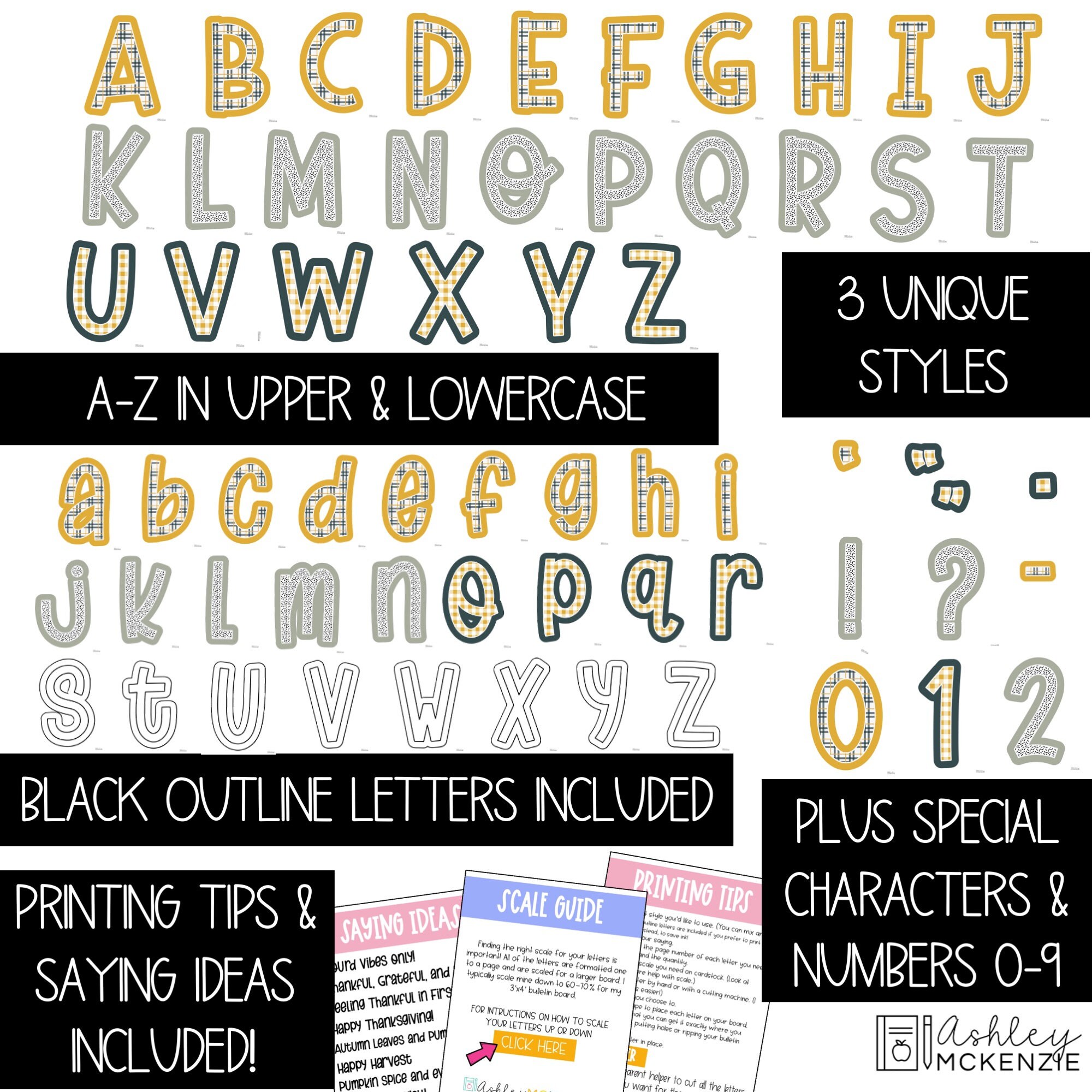 Thanksgiving Plaid Classroom Decor, A-Z Bulletin Board Letters ...