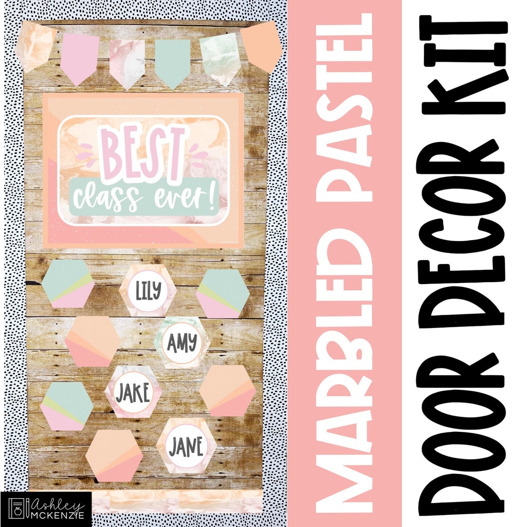 Marbled Pastel Classroom Door Decor Kit Back to School Easy - Etsy
