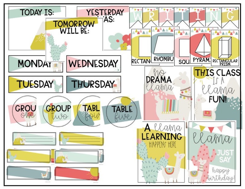 Llama and Cactus Classroom Decor Bundle Easy and Modern - Etsy