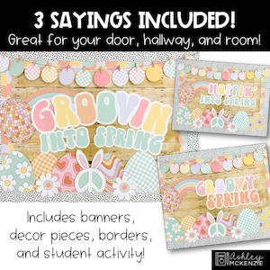 Retro Spring Bulletin Board Kit, Acrostic Poem, Pastel Spring Theme ...